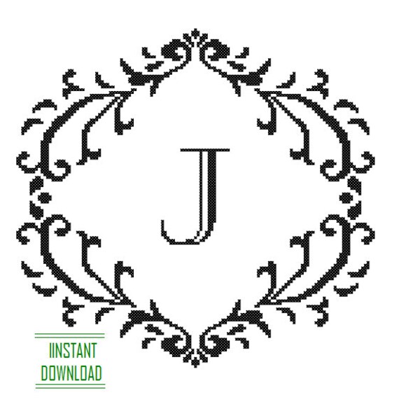 Instant Download Cross Stitch Pattern Black Monogram J Initial | Etsy