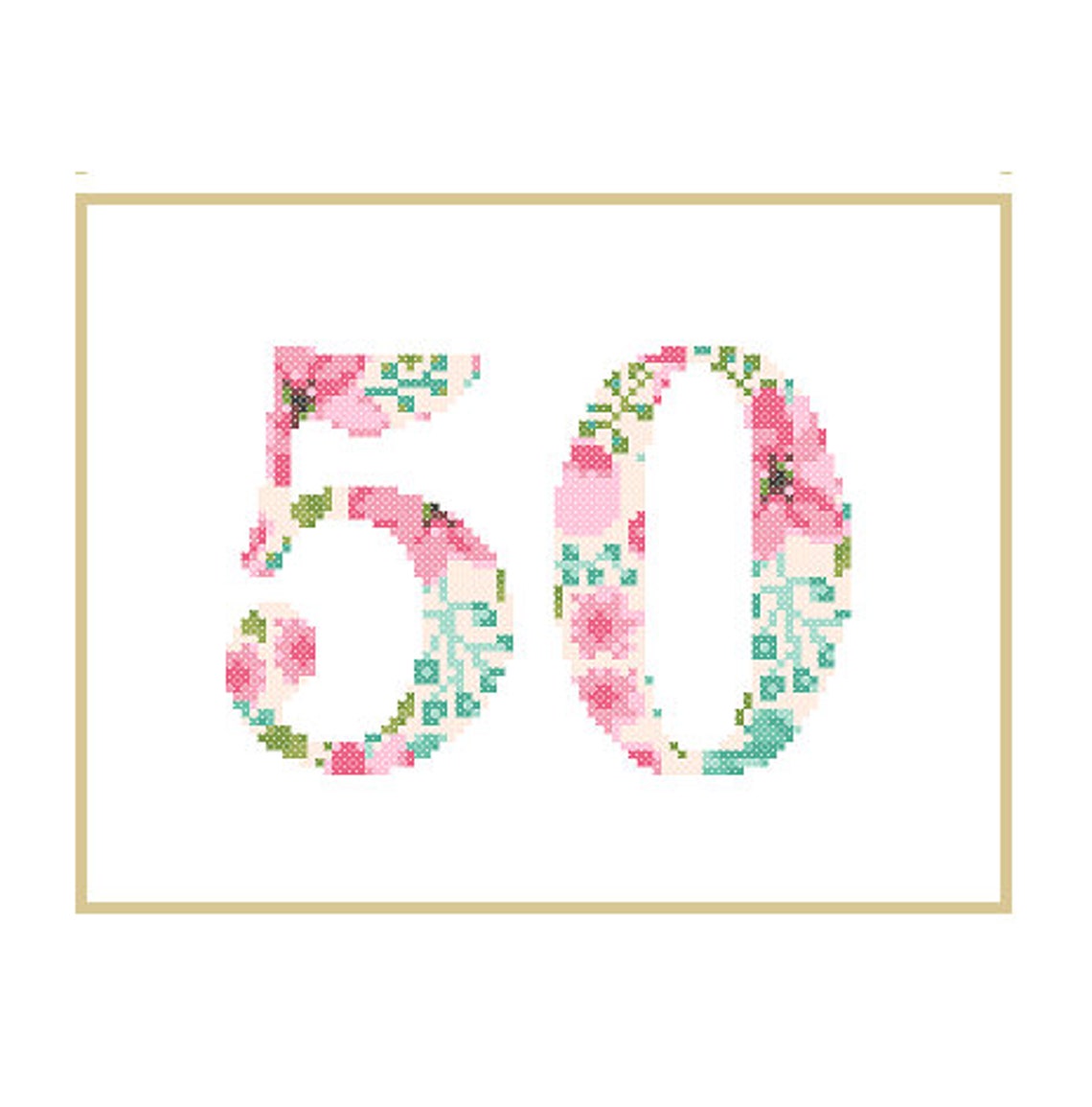 Floral 50 Cross Stitch Pattern 50th Birthday Cross Stitch 50th - Etsy