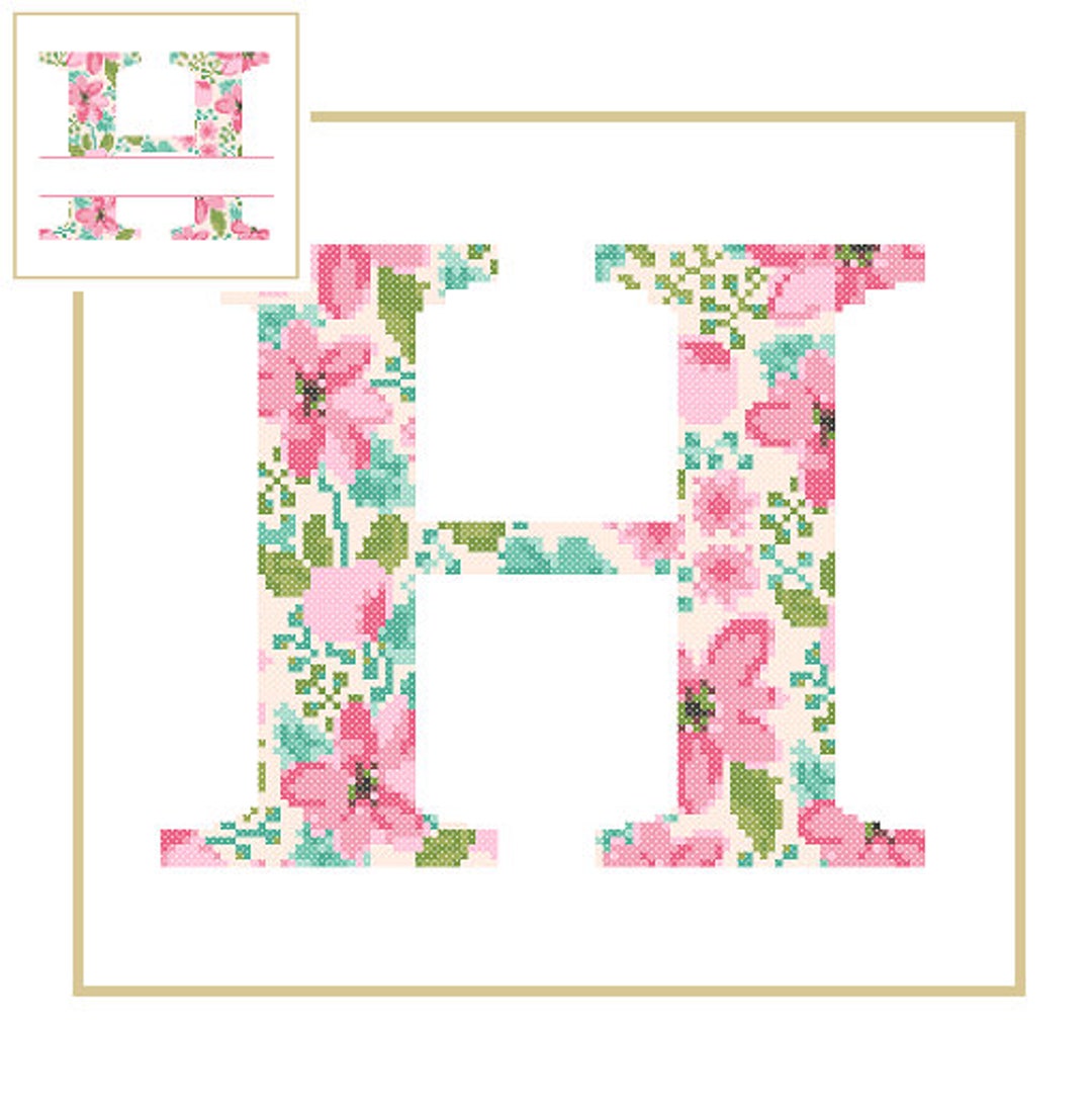 Buy Floral Monogram H Cross Stitch Pattern H Initial H Letter Cross ...