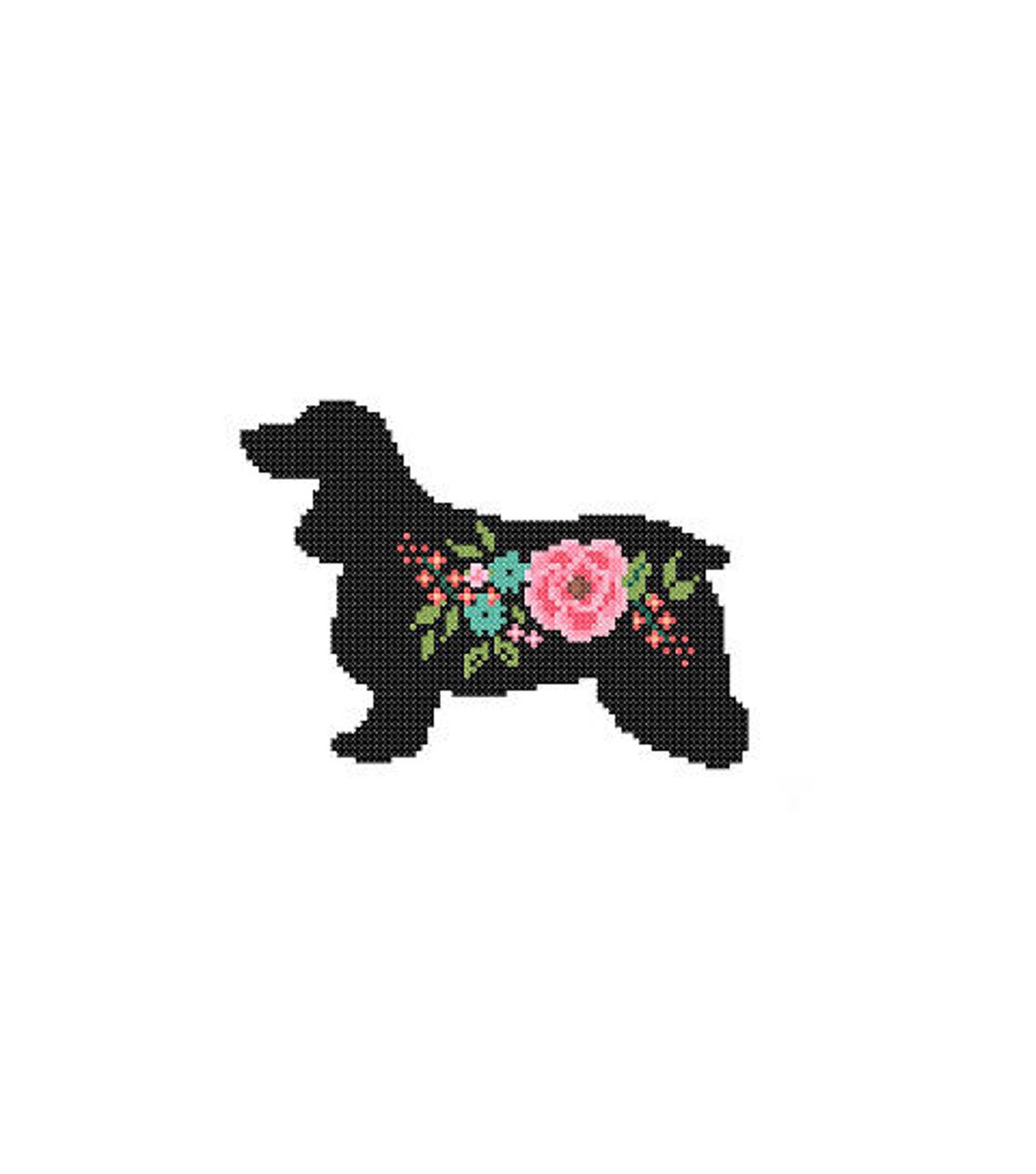 Cocker Spaniel Silhouette Cross Stitch Pattern Floral Roses | Etsy