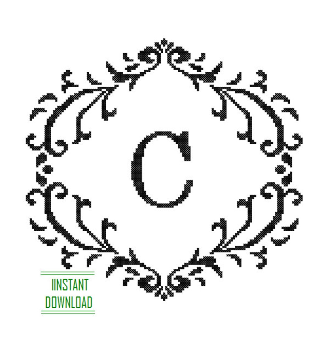 Instant Download Cross Stitch Pattern Black Monogram Initial Alphabet C ...