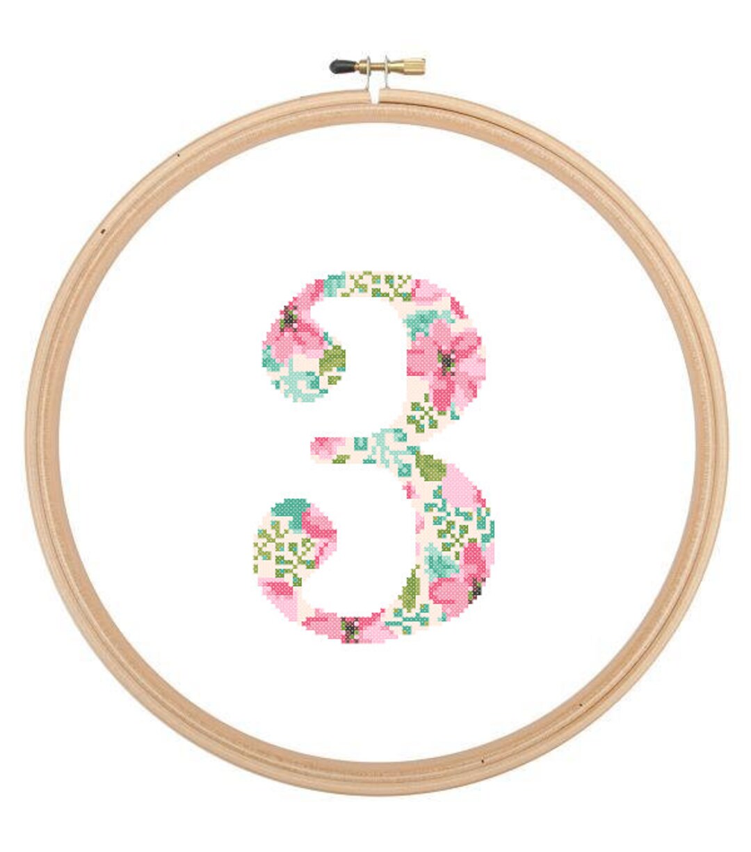 Floral 3 Cross Stitch Pattern 3 Number 3 Cross Stitch Baby Birth ...