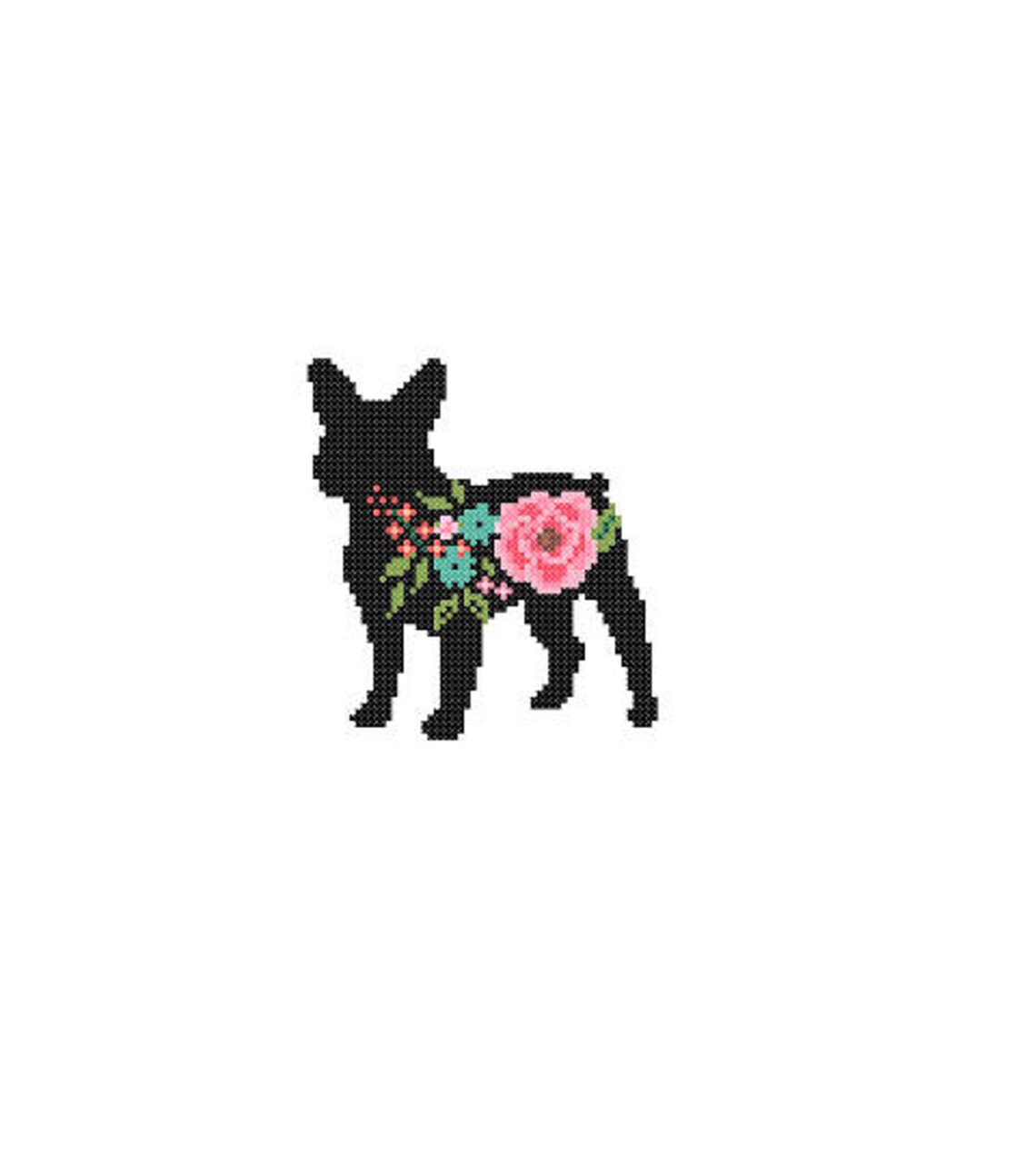 Frenchie Bulldog Silhouette Cross Stitch Pattern Floral Roses - Etsy