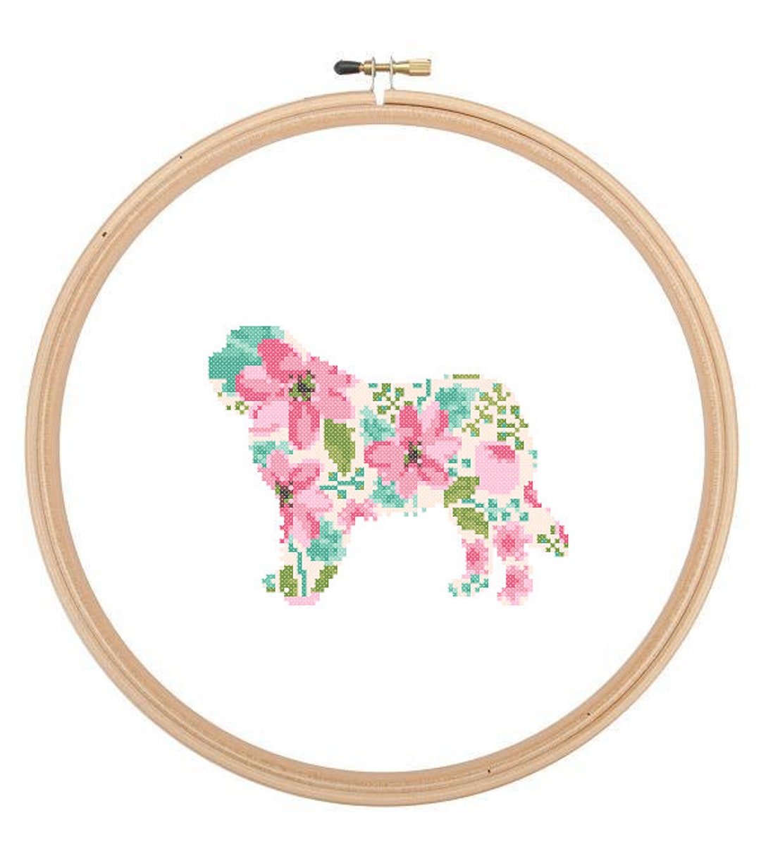 Saint Bernard Silhouette Cross Stitch Pattern Floral Water Color Effect ...