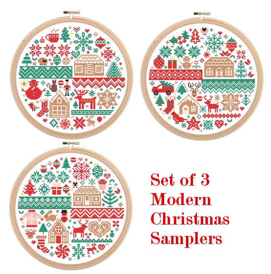 Christmas Cross Stitch Pattern Modern Christmas Sampler Cross Stitch ...