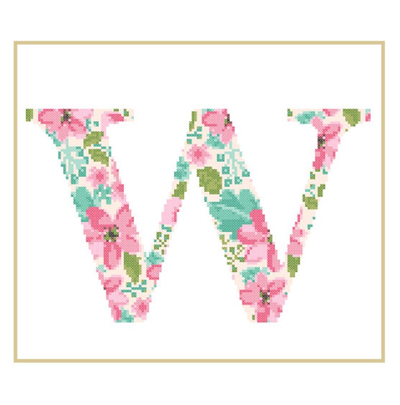 Floral Monogram W Cross Stitch Pattern W Initial W Letter - Etsy