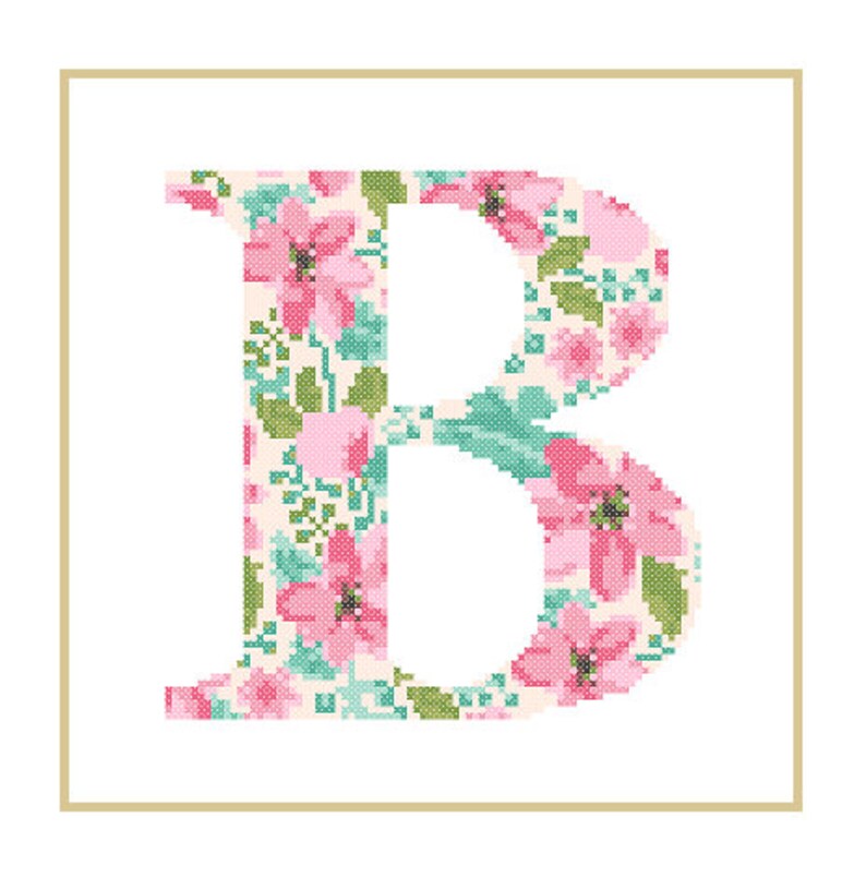 Floral Monogram B Cross Stitch Pattern B Initial B Letter - Etsy