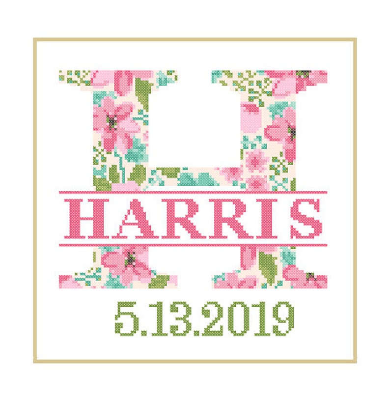 1 Custom Monogram Cross Stitch Pattern Modern Cross Stitch | Etsy