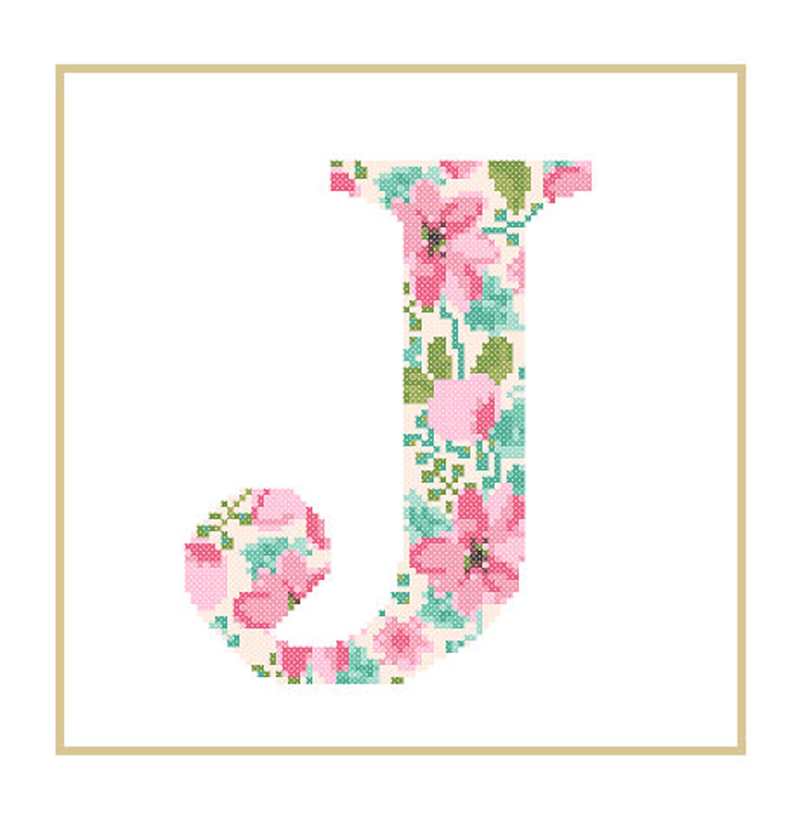Floral Monogram J Cross Stitch Pattern J Initial J Letter | Etsy UK