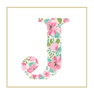 Floral Monogram J Cross Stitch Pattern J Initial J Letter Cross Stitch ...