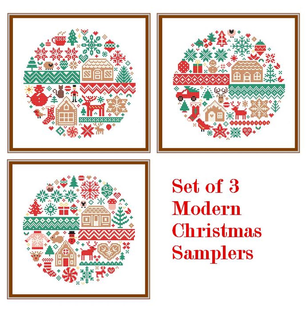 Christmas Cross Stitch Pattern Modern Christmas Sampler Cross Stitch ...