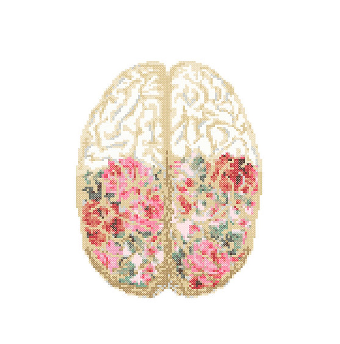 Floral Anatomical Brain Cross Stitch Pattern Cross Stitch | Etsy