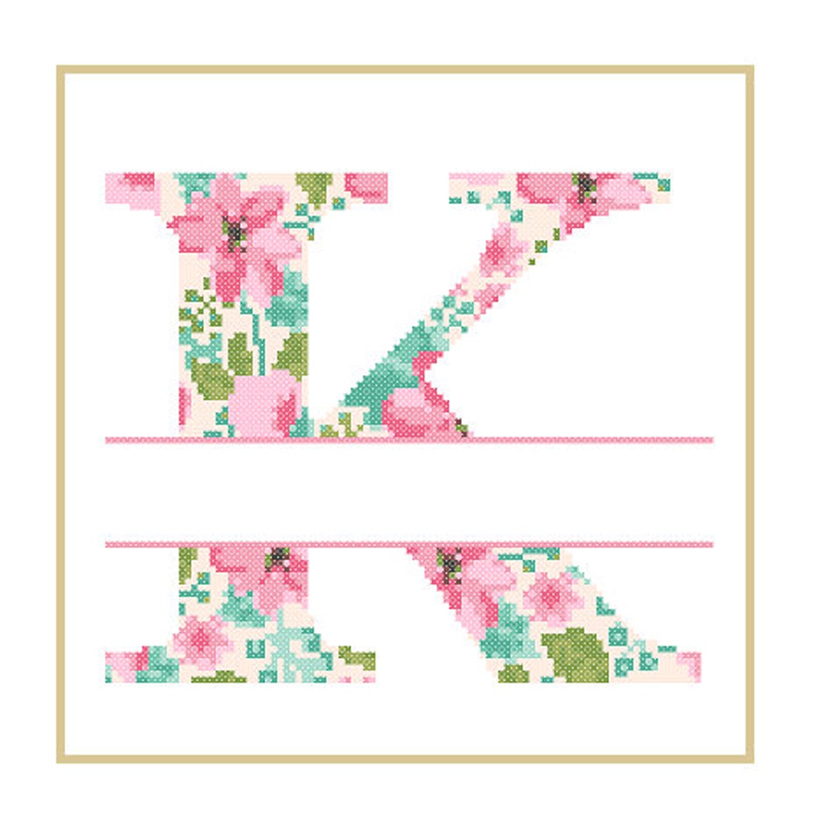 Floral Monogram K Cross Stitch Pattern K Initial K Letter - Etsy