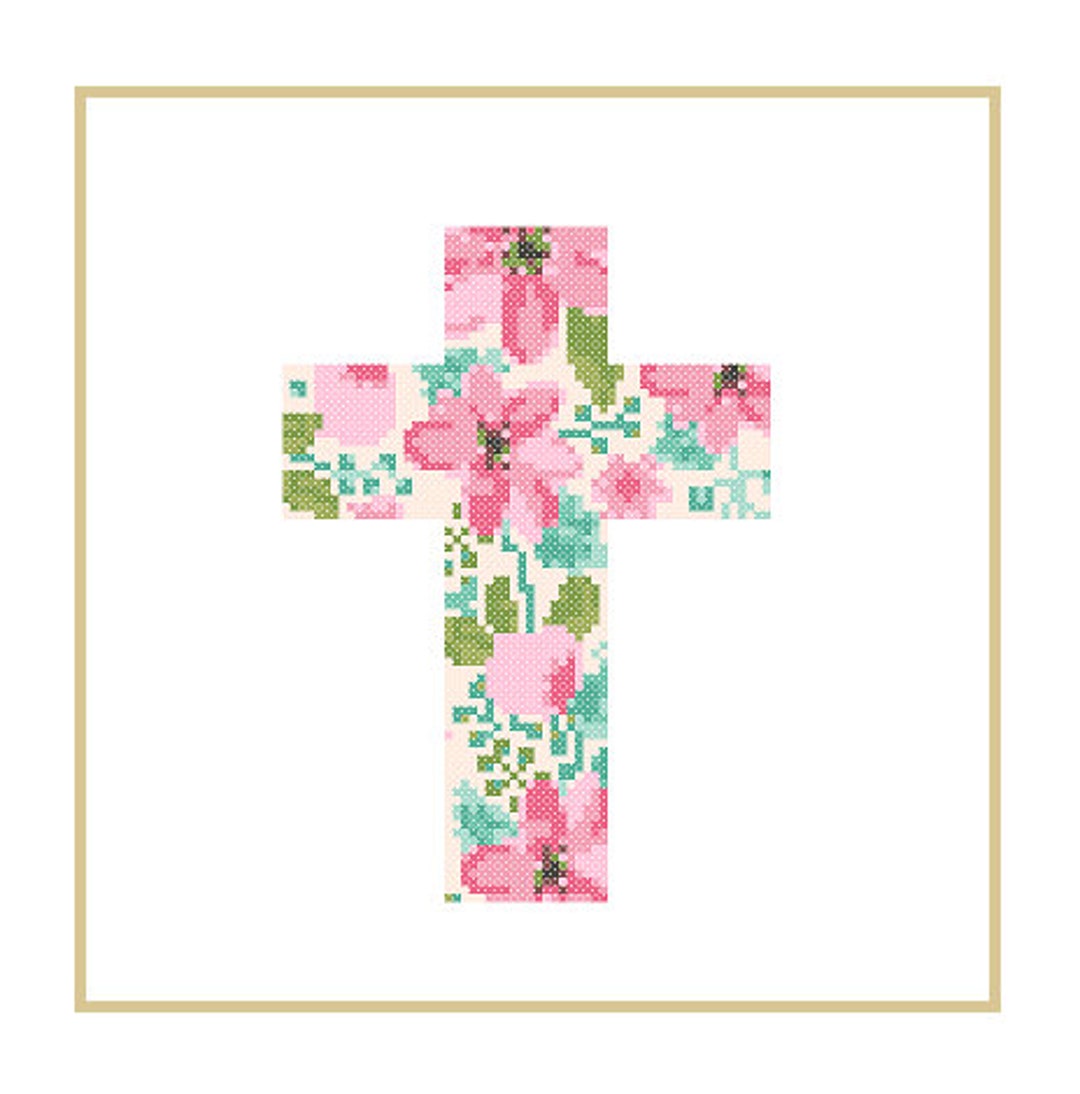 Floral Christian Cross - Cross Stitch Pattern Holy Cross Christening ...
