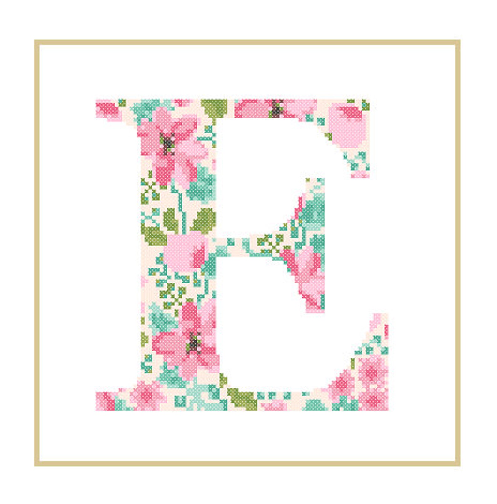 Floral Monogram E Cross Stitch Pattern E Initial E Letter Cross Stitch ...