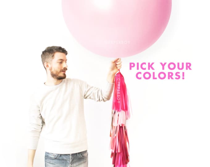 Jumbo Balloon With Tassel Tail Fringe - Latex Balloon - Blush Rose Gold ...