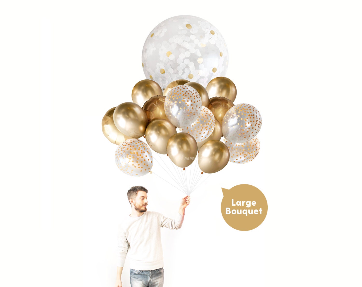 Gold Balloon Bouquet Large Balloon Bundle With Confetti - Etsy