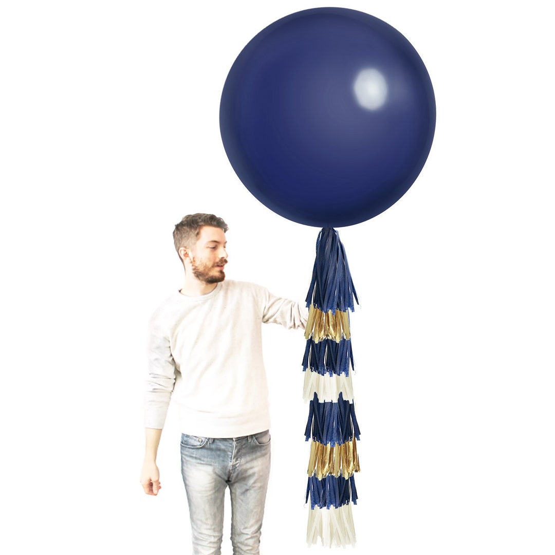 Large Navy Balloon With Gold Tassel Tail ( 1st Birthday Decorations ...