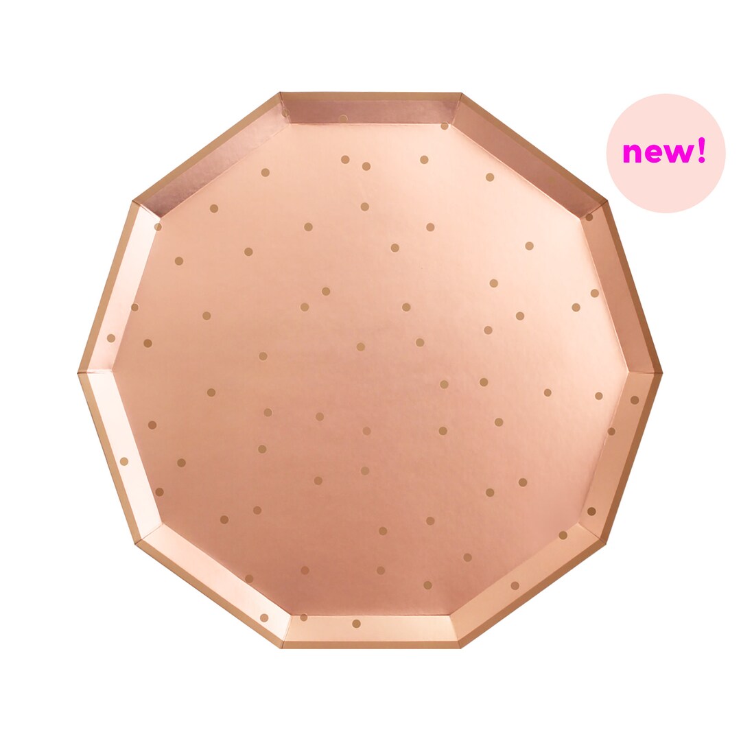 Rose Gold Paper Plates - Dinner Plates - Rose Gold Polka Dot Plates ...