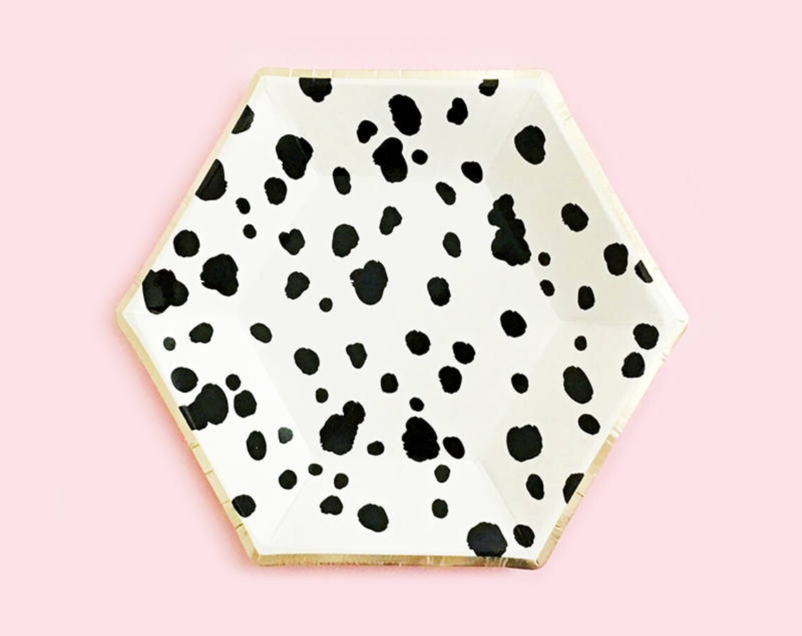 Ivory and Black Paper Plates Dalmatian Spot B4 Dessert | Etsy