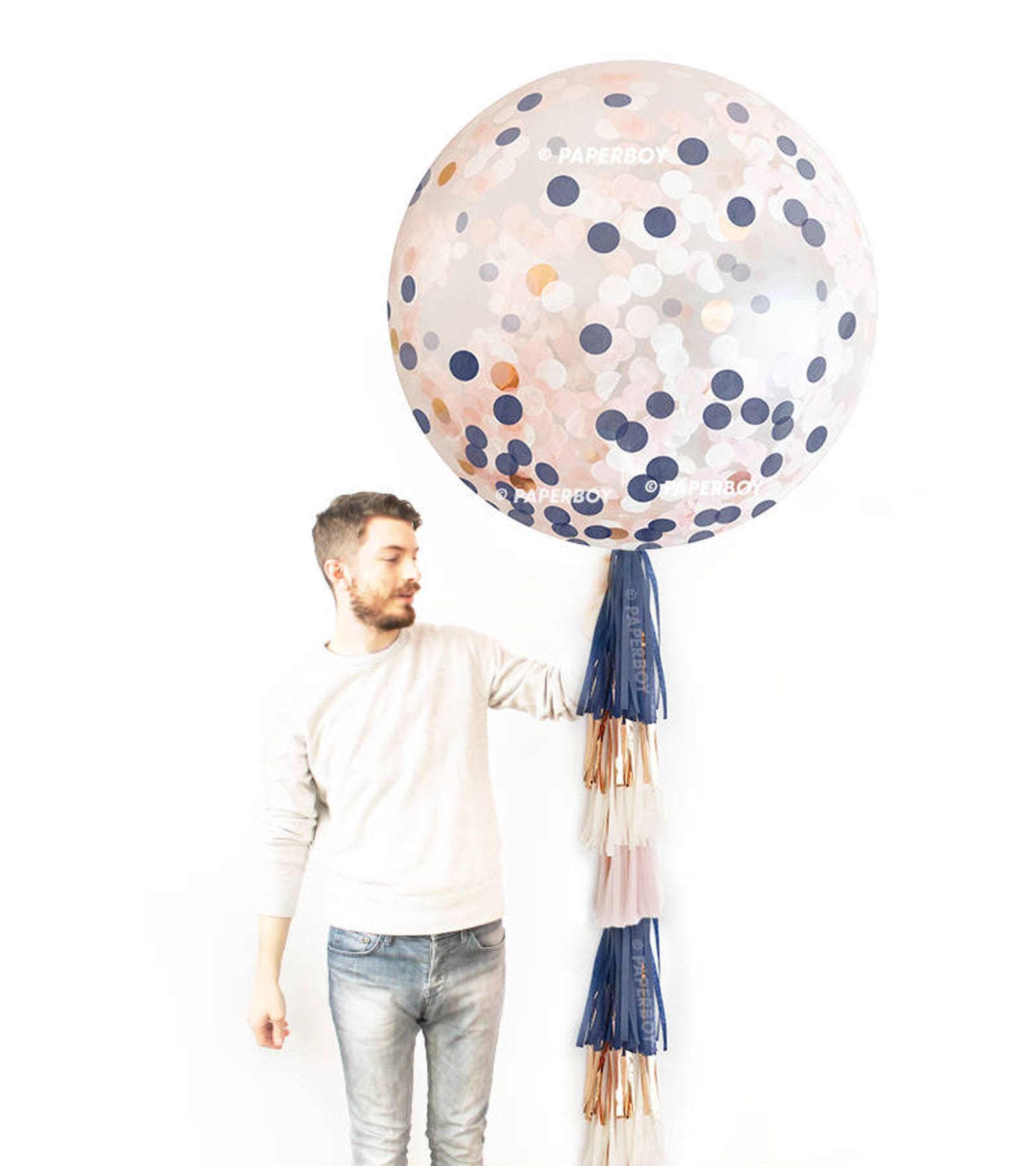 Navy & Blush Confetti Balloon Large Confetti Balloon Navy | Etsy