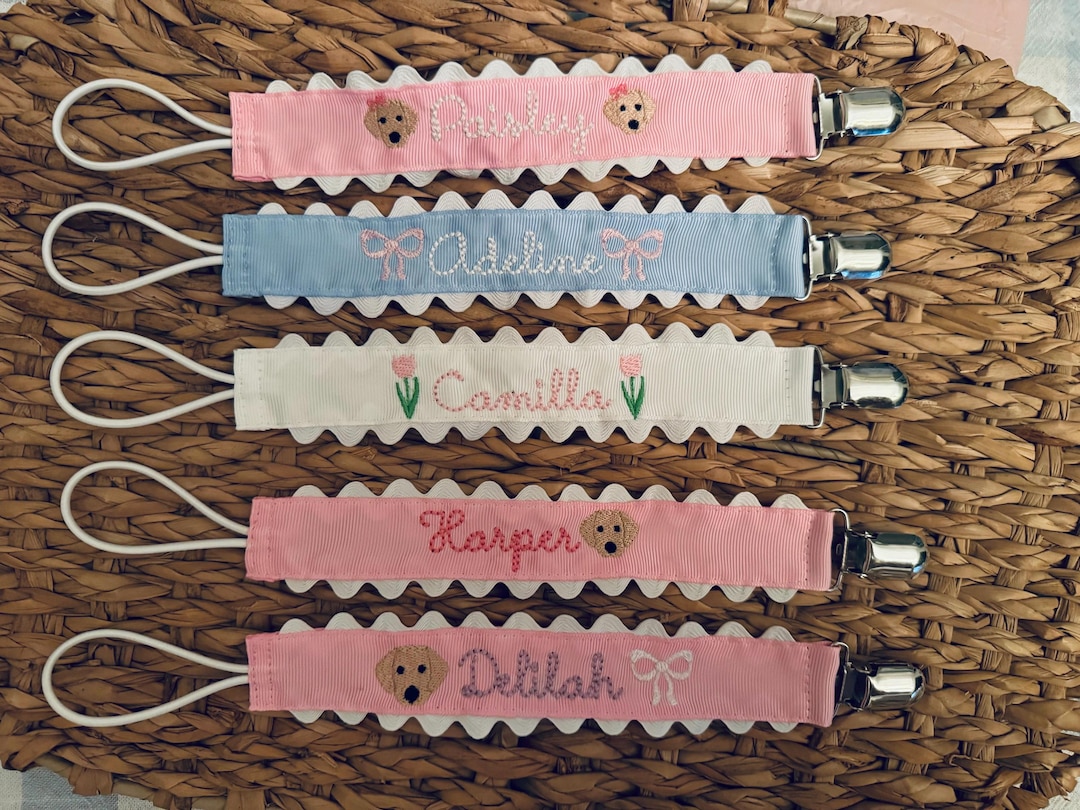 Monogrammed Pacifier Clip | Bow Personalized Scallop Embroidered Paci ...