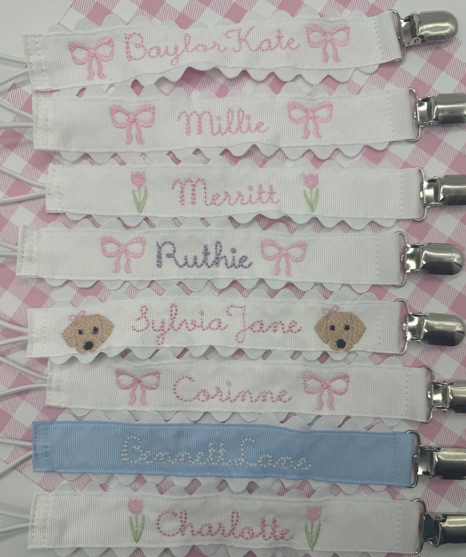 Monogrammed Pacifier Clip | Bow Personalized Scallop Embroidered Paci ...