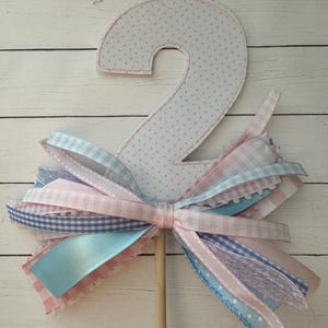 White Swiss Dot Cake Topper | Gingham 1 Number Cake Topper With Ribbons ...