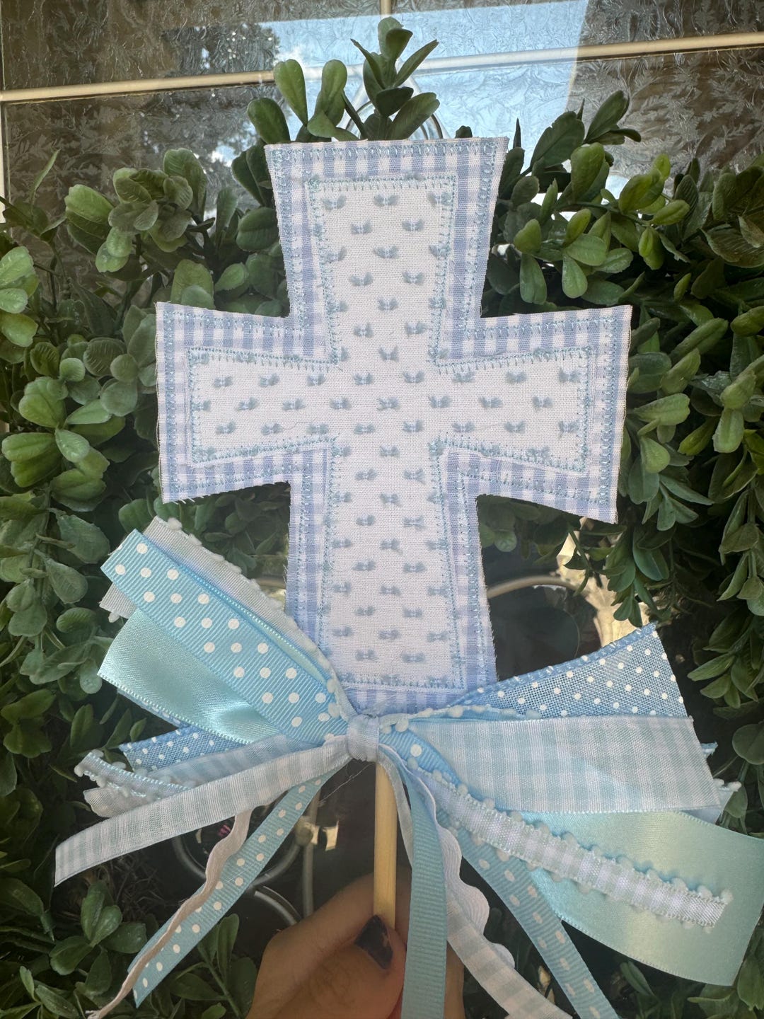 Cross Cake Topper, Baptism Baby Dedication, Blue Swiss Dot Birthday ...