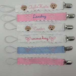 Monogrammed Pacifier Clip | Bow Personalized Scallop Embroidered Paci ...