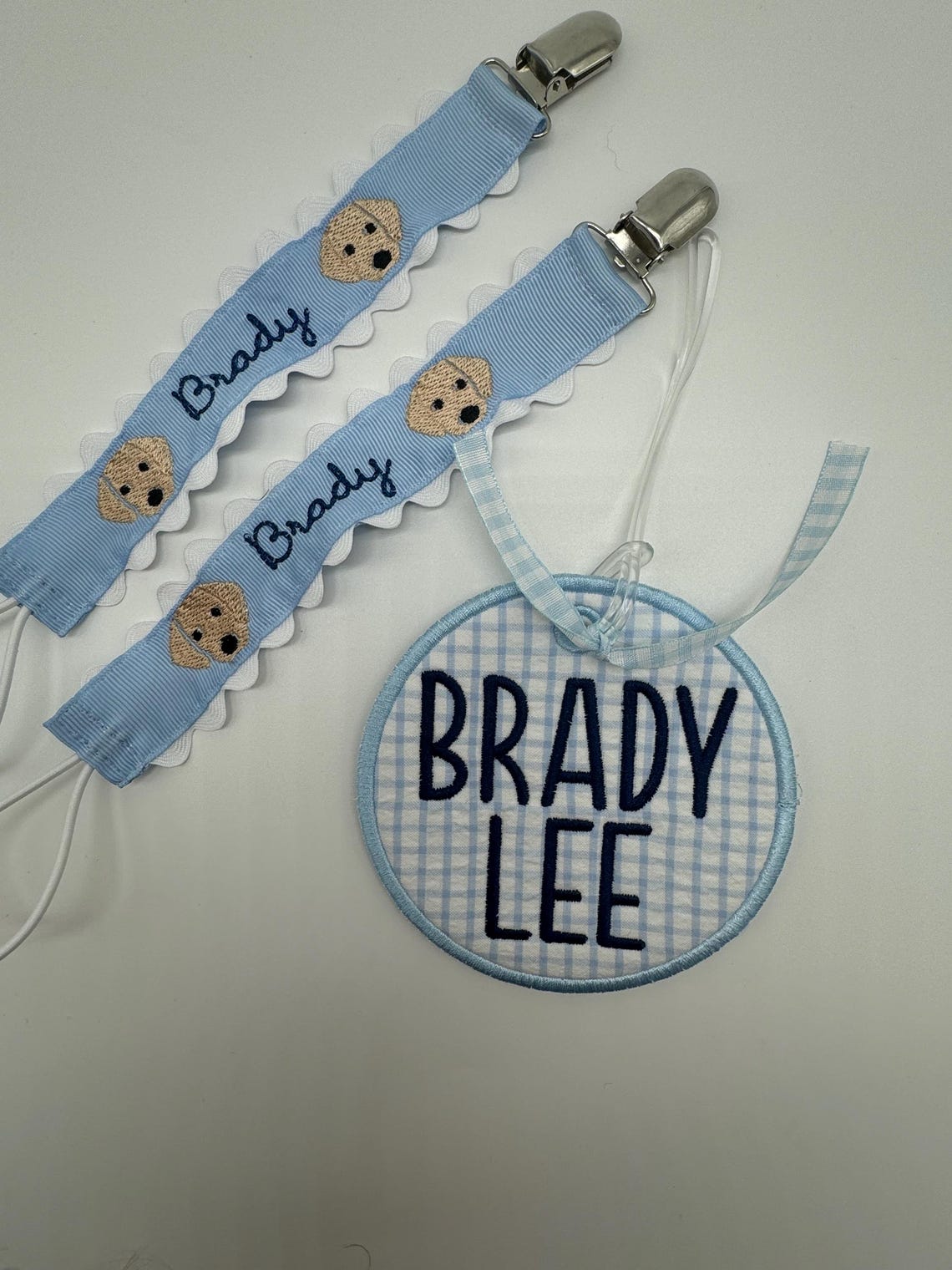 Monogrammed Pacifier Clip, Personalized Boy Scallop Embroidered Paci ...