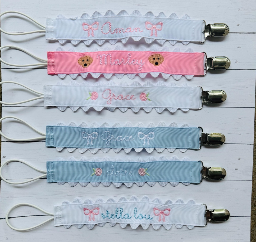 Monogrammed Pacifier Clip | Personalized Scallop Embroidered Paci ...