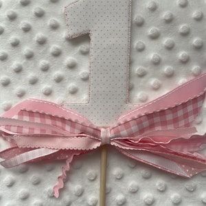 White Swiss Dot Cake Topper | Gingham 1 Number Cake Topper With Ribbons ...