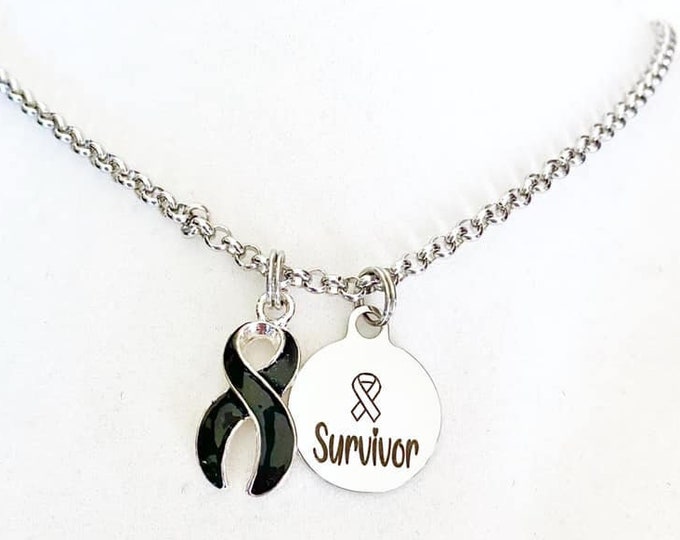 Melanoma Skin Cancer Survivor Awareness Ribbon Necklace You Select ...