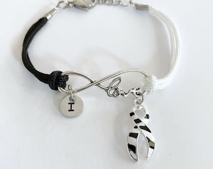 Zebra Ribbon LOVE Infinity Bracelet Carcinoid Cancer CVID Black White ...