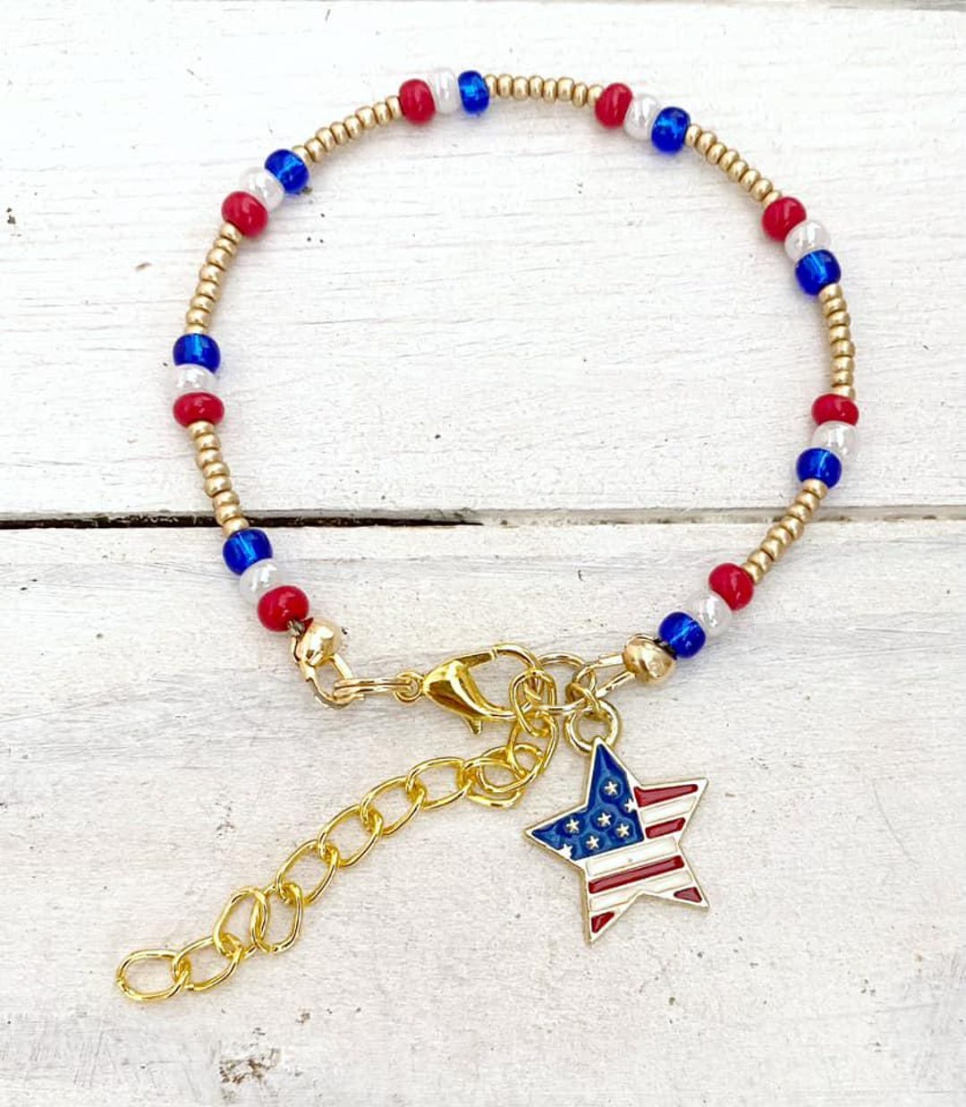 Patriotic Red White Blue USA American Flag Star Bracelet You Select ...