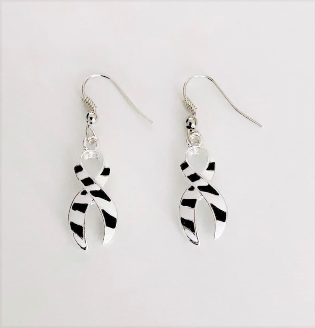 Zebra Print Awareness Ribbon Earrings Carcinoid Cancer Common Variable ...