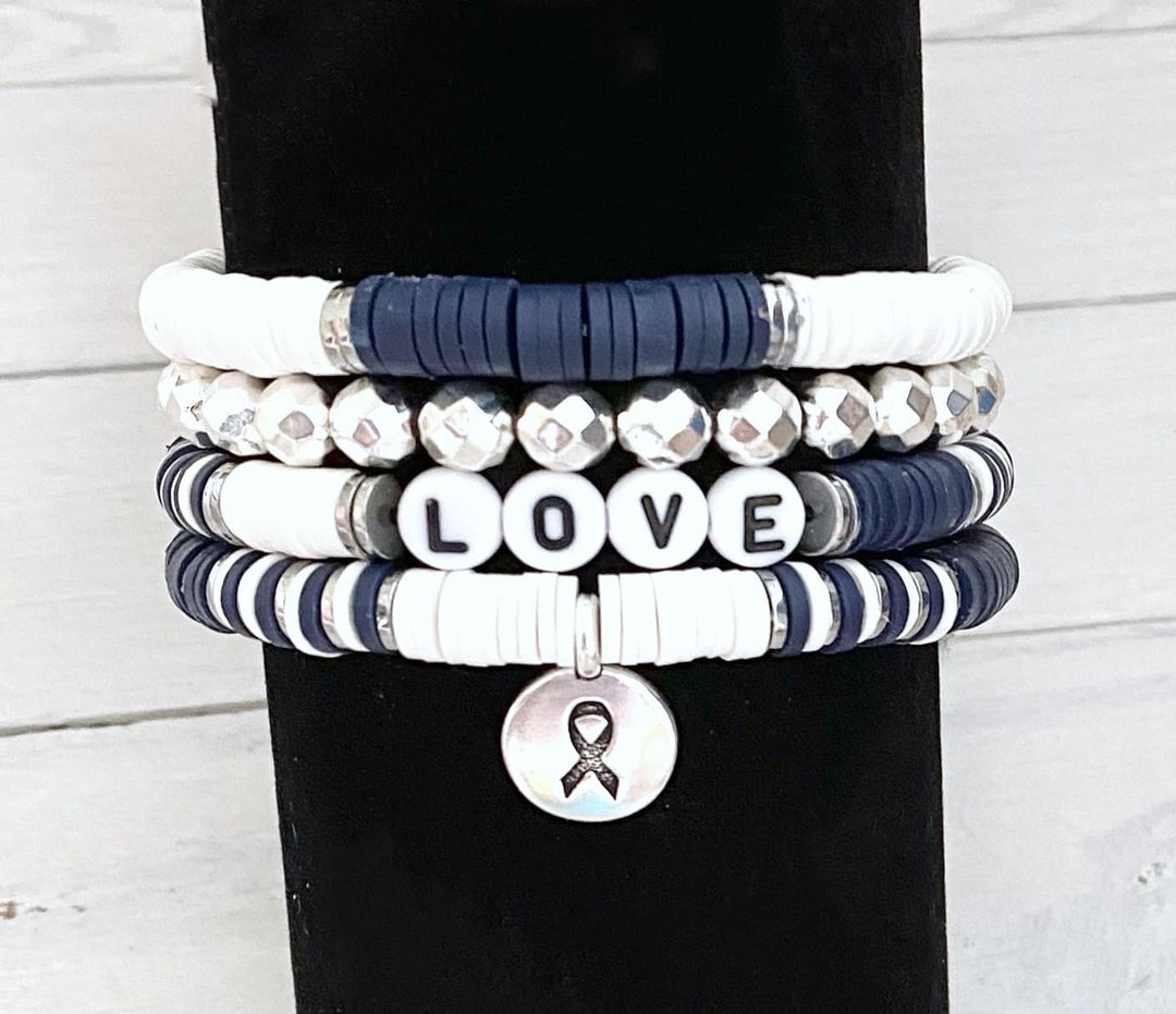 ALS Lou Gehrigs Disease Awareness Blue White Ribbon Stacked Stretch ...