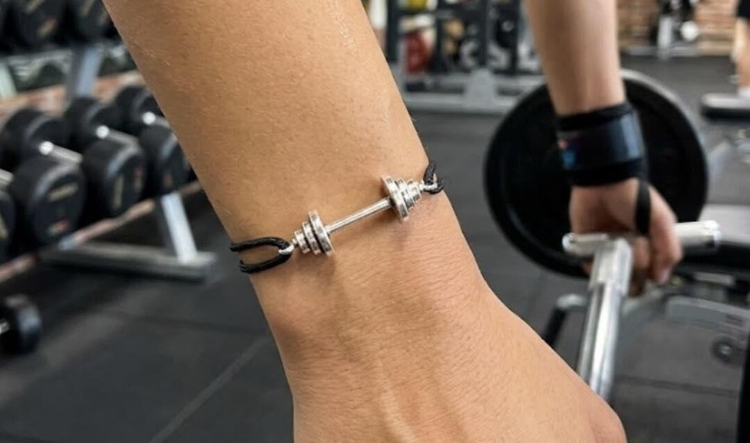 Barbell Workout Weightlifter Body Builder Bracelet YOU Select Your Cord ...