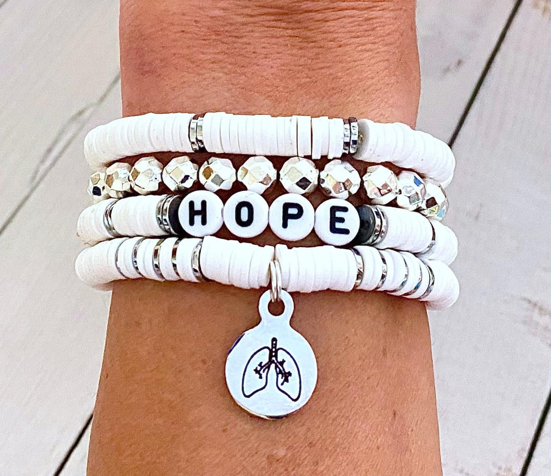 Lung Cancer Laser Charm HOPE LOVE SURVIVOR Personalizable Stretch ...
