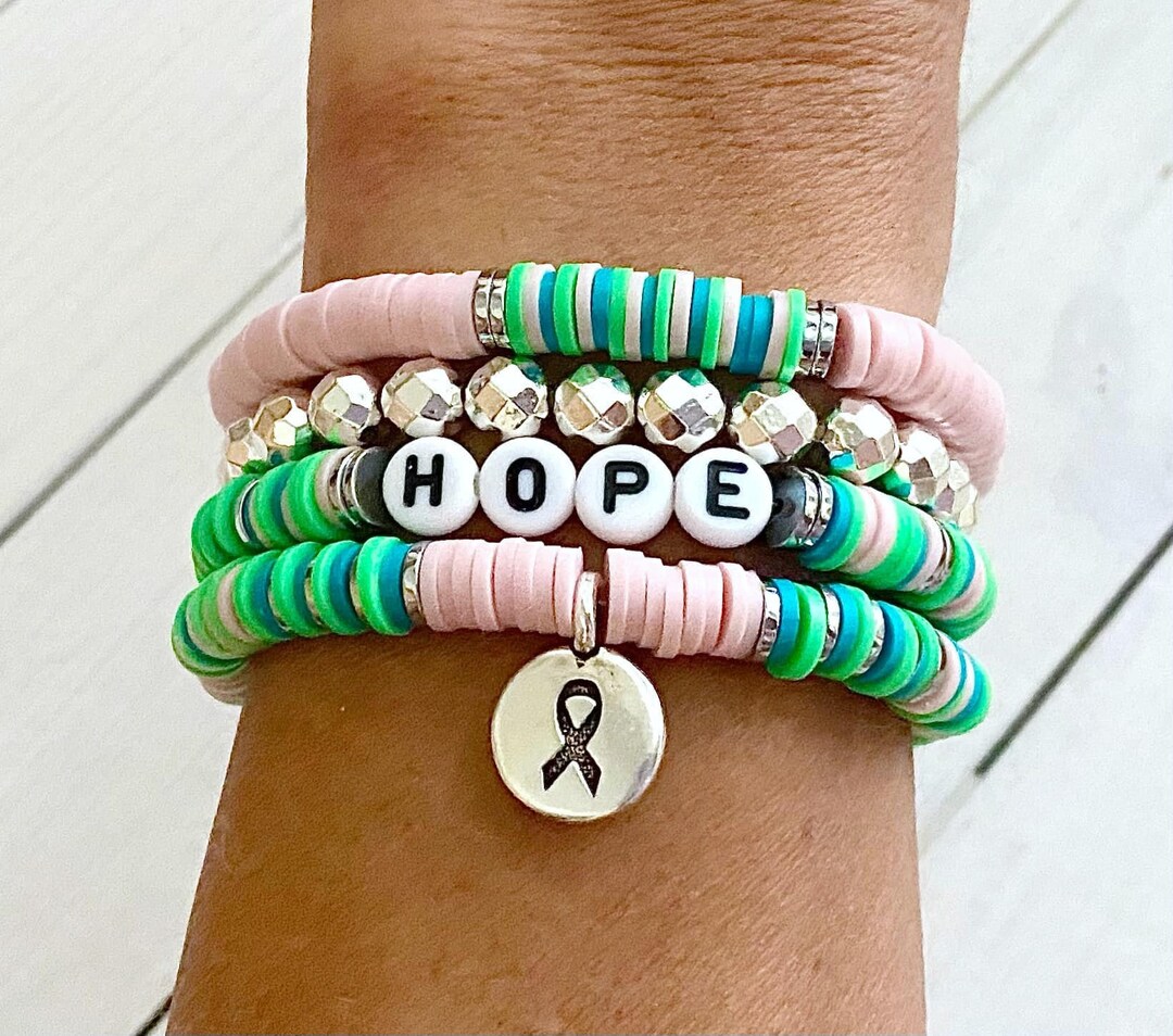 Metastatic Breast Cancer Awareness Ribbon Stacked Stretch Bracelet Set ...