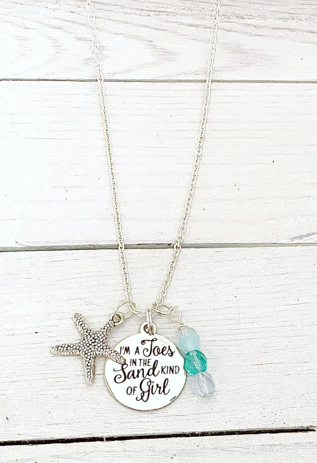 Toes in the Sand Starfish Summer Tropical Turquoise Blue Bead Necklace ...