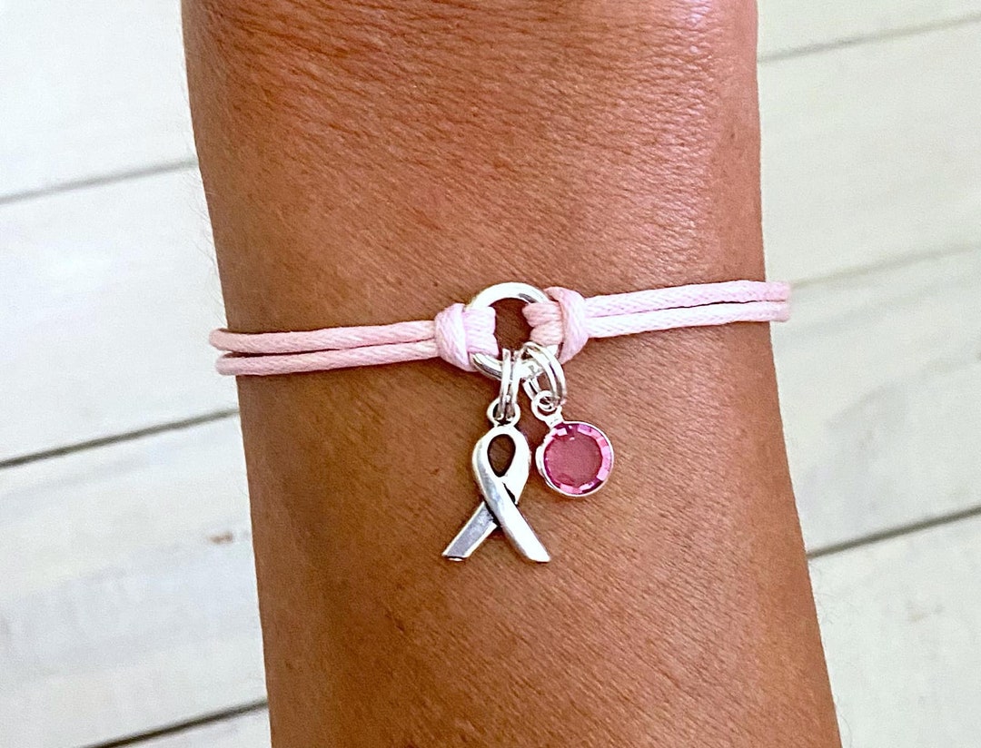 Pink Breast Cancer Awareness Bracelet With Pink Crystal Charm You ...