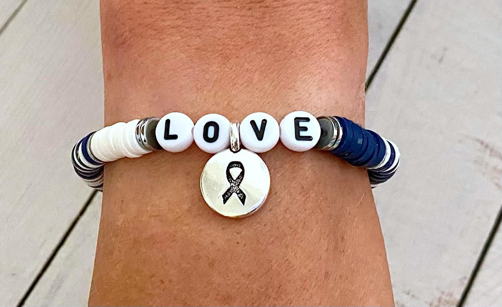 ALS Lou Gehrigs Disease Awareness Blue White Ribbon Stretch Bracelet ...