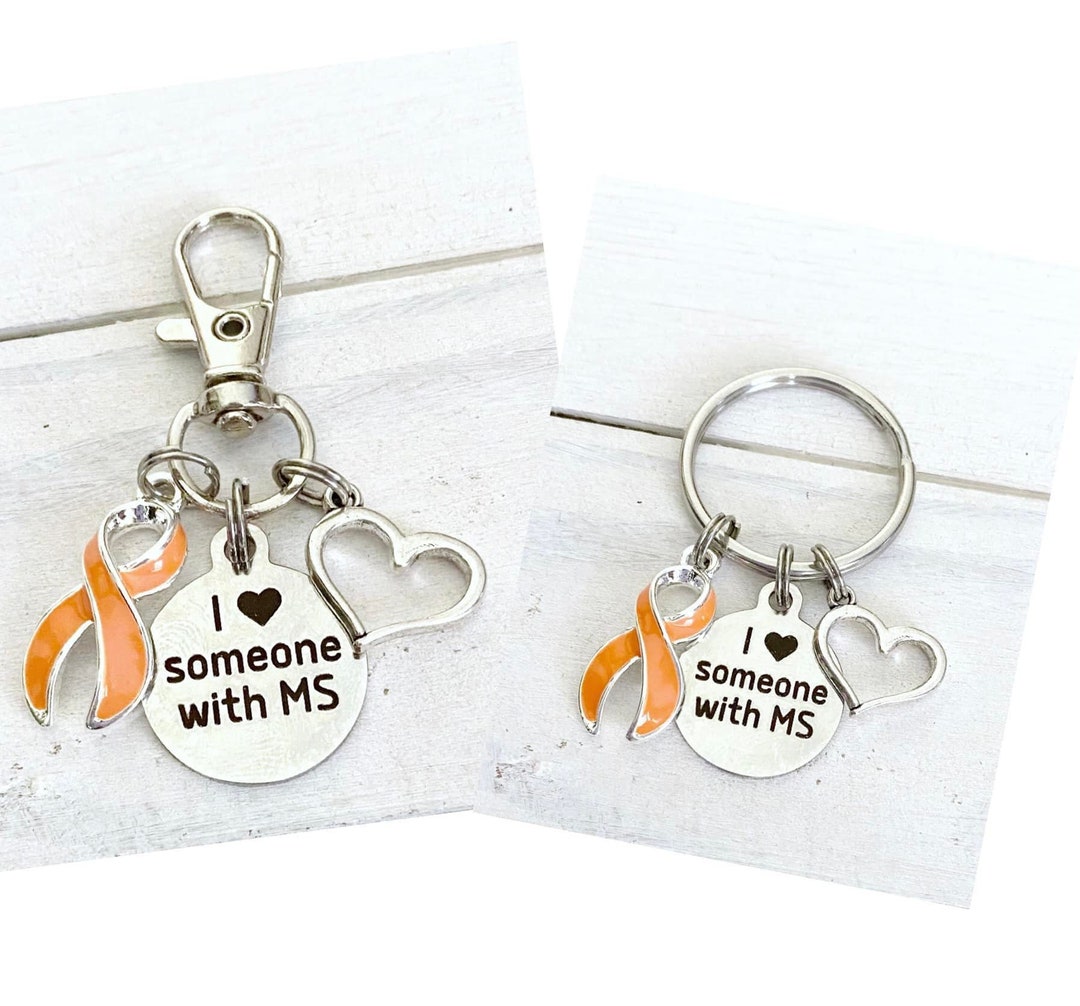 Multiple Sclerosis I Love Someone With MS Orange Ribbon Charm Keyring ...
