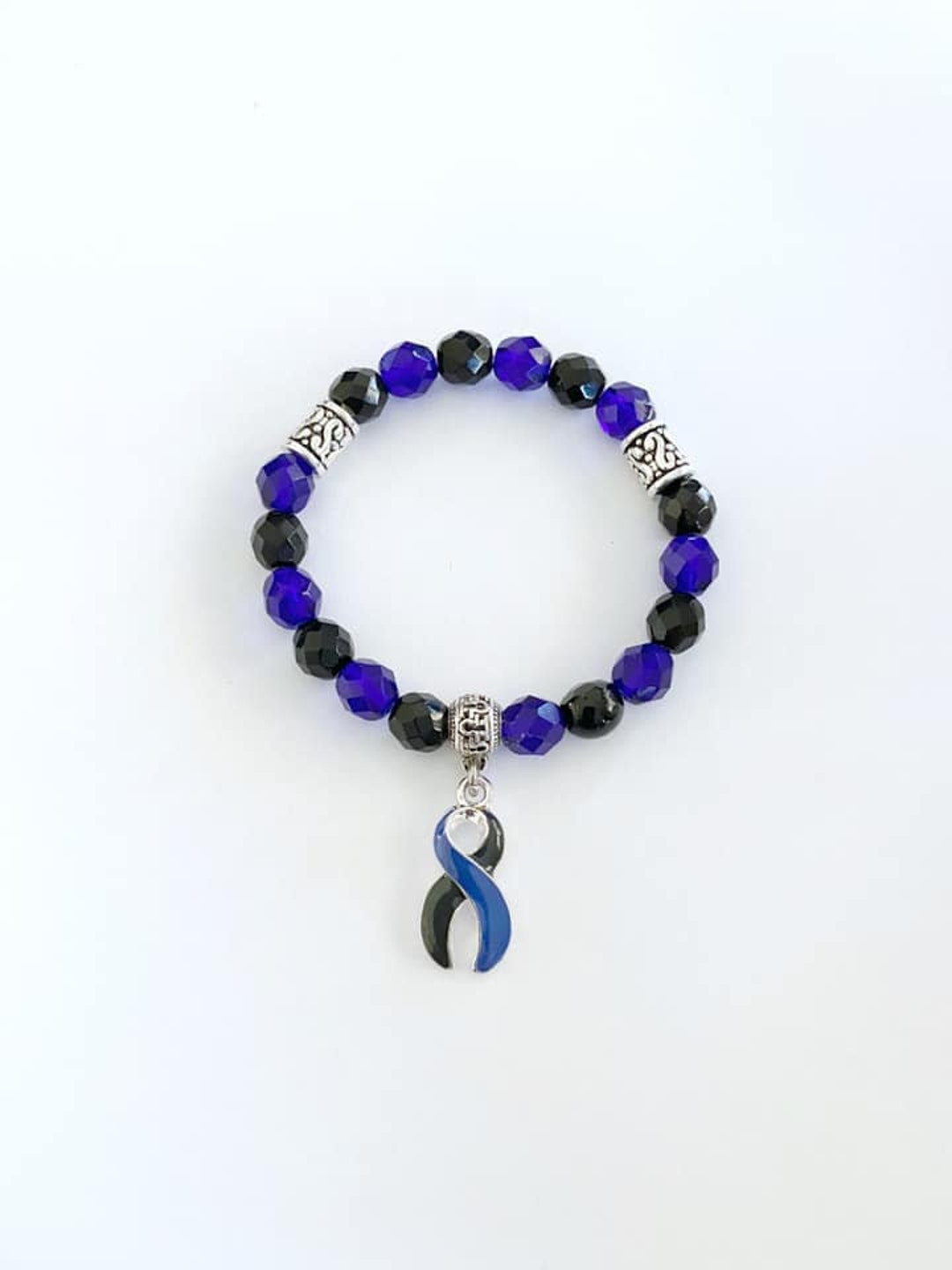 Blue Black Ocular Melanoma Awareness Ribbon Infinity Glass Beaded ...