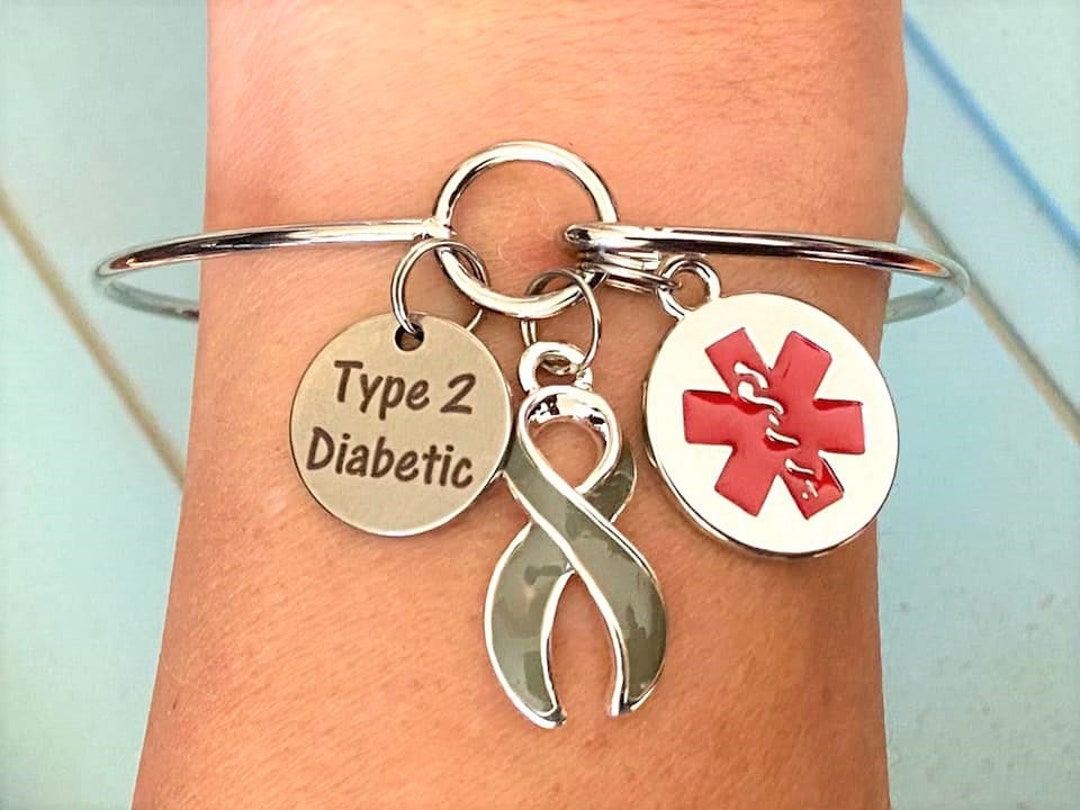 Type 2 Diabetic Medical Alert Star of Life Gray Awareness Charm Bangle ...