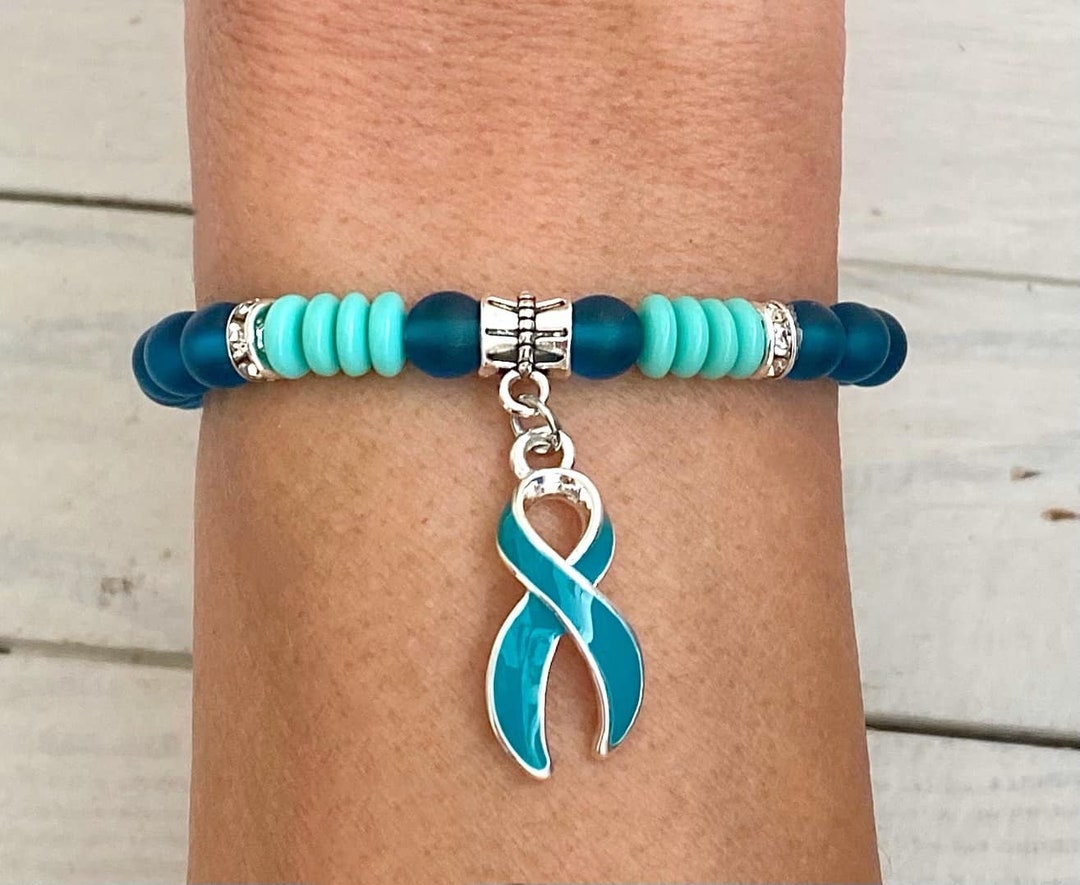 Teal Awareness Ovarian Cancer Sky Collection Rhinestone Stretch ...