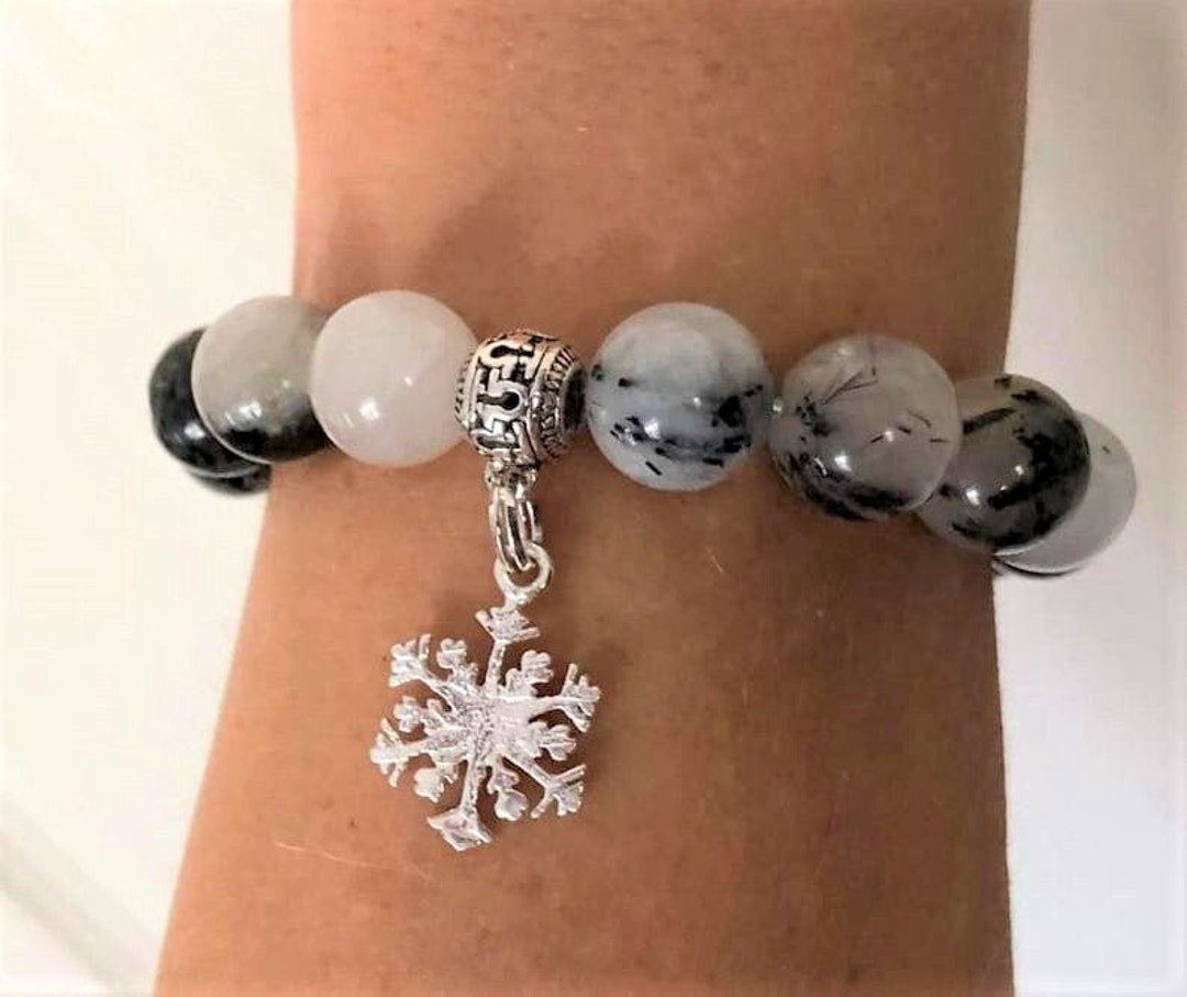 Stretch Winter Sterling Silver Snowflake Tourmalized Quartz Winter Snow ...