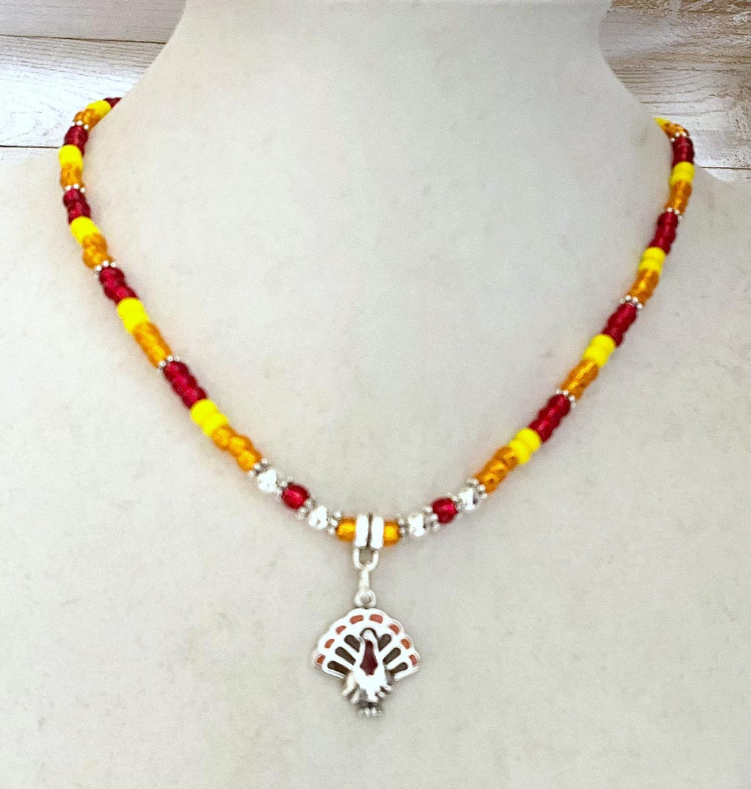Thanksgiving Turkey Glass Seed Beads Red Orange Yellow Thankful Blessed ...
